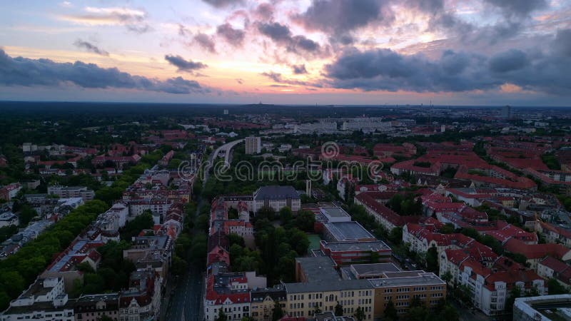 Berlin Sun Setting Skyline with Dramatic Clouds. Great Aerial View ...