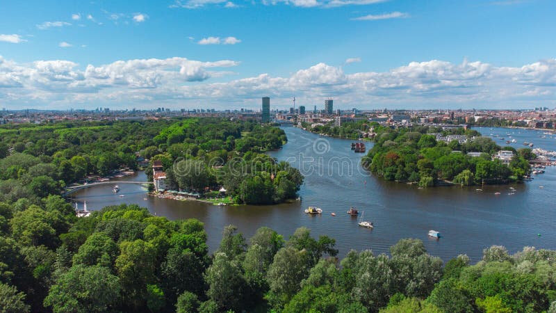 Berlin, Spreepark, River and Boats, View from Above Stock Image - Image ...