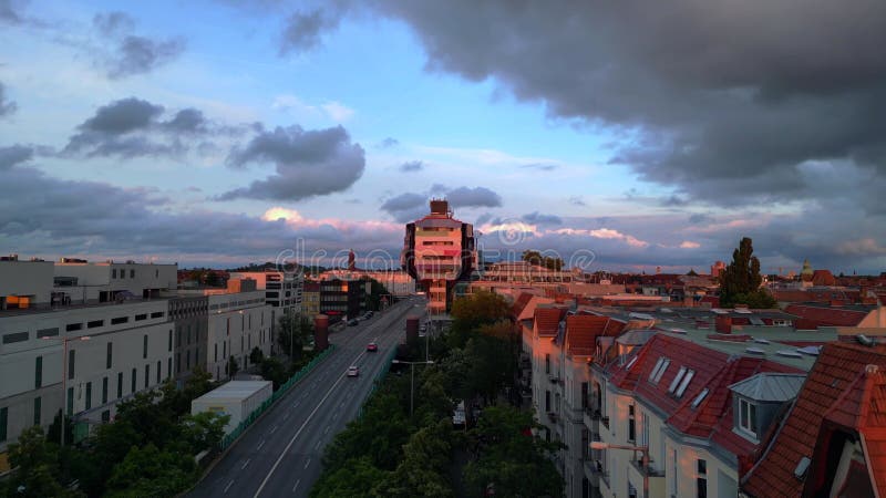 Berlin Sun Setting Skyline with Dramatic Clouds. Nice Aerial View ...