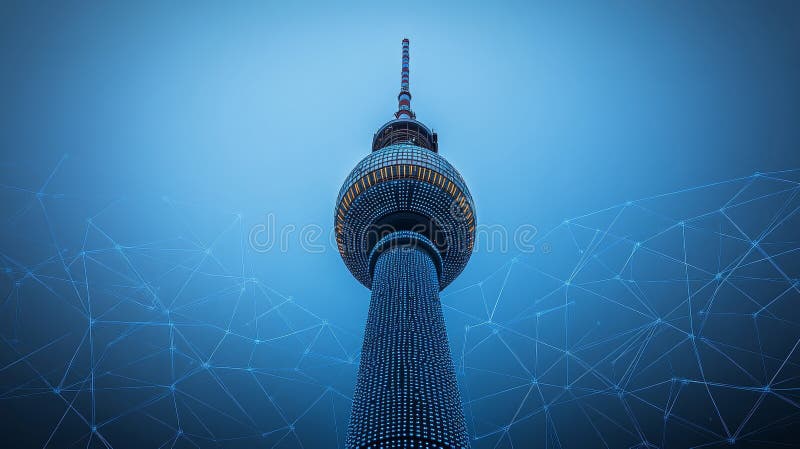 Berlin Television Tower in Digital Network Concept, Modern Cityscape ...