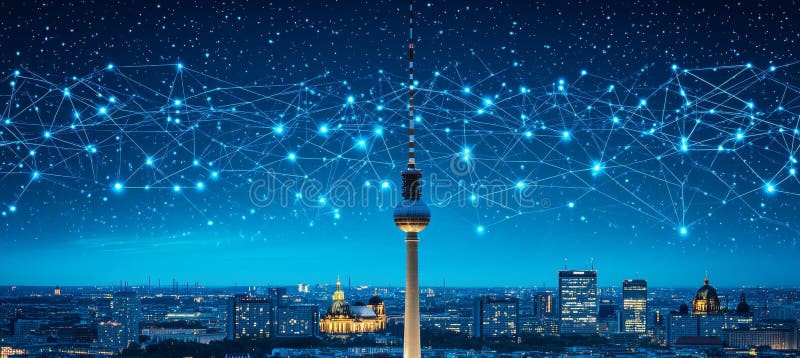 Berlin Television Tower with Digital Network Connectivity, Urban ...