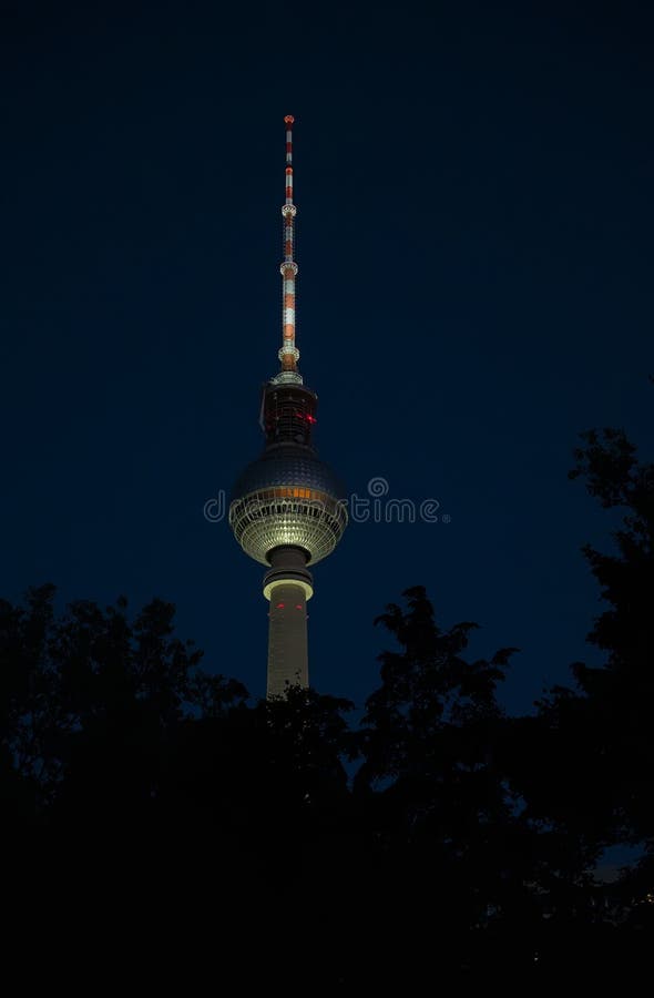 Berlin Television Tower at Night Editorial Stock Image - Image of ...