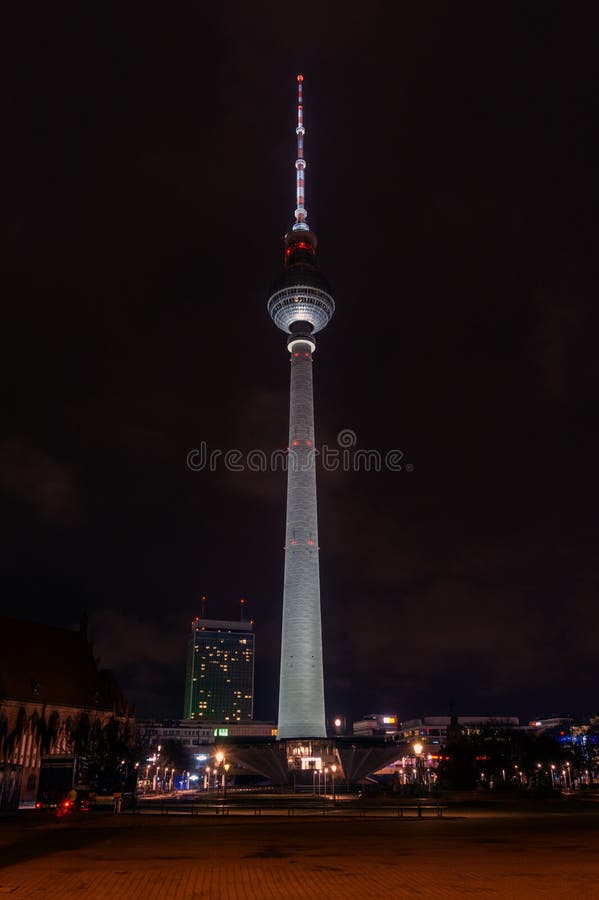Berlin Television Tower at Night Stock Photo - Image of architecture ...