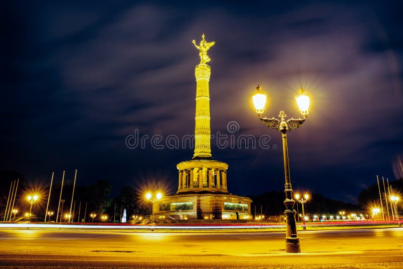 Berlin Victory Column, Germany Stock Photo - Image of night, german ...