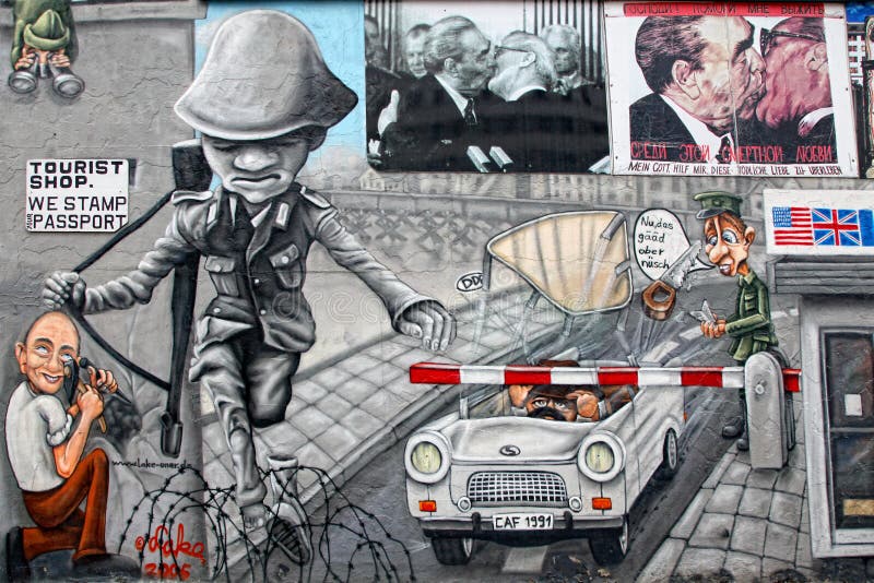 Berlin Wall with Checkpoint Charlie Editorial Photo - Image of ...