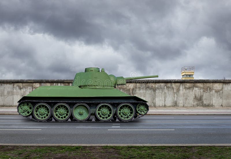 Berlin Wall with Russian Tank and Watchtower Editorial Stock Image ...