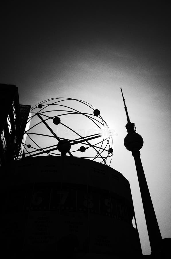 Berlin World Clock and TV Tower Editorial Image - Image of silhouette ...