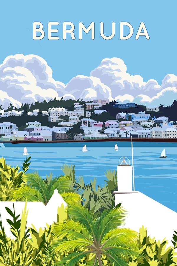 Bermuda Travel Poster Illustration,Bermuda Summer Vibe Stock Image ...