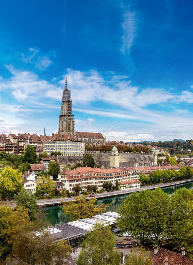 Bern and Berner Munster Cathedral Stock Photo - Image of panoramic ...