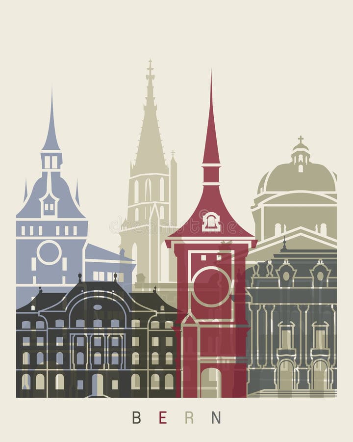 Bern skyline poster stock vector. Illustration of monuments - 71525160