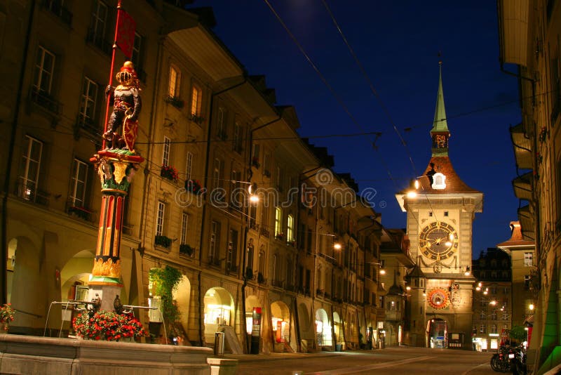 Bern Old Town at Night 02, Switzerland Stock Image - Image of tourism ...