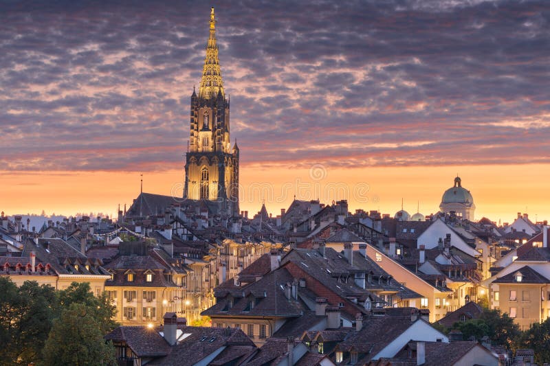 Bern, Switzerland at Dusk stock image. Image of townscape - 365807953