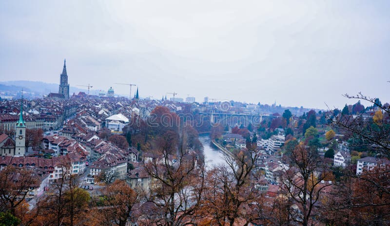 Aerial View of Bern Town on a Riverside Stock Photo - Image of landmark ...