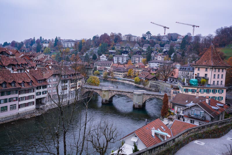 Aerial View of Bern River Side Swiss Architecture and Bridges Stock ...