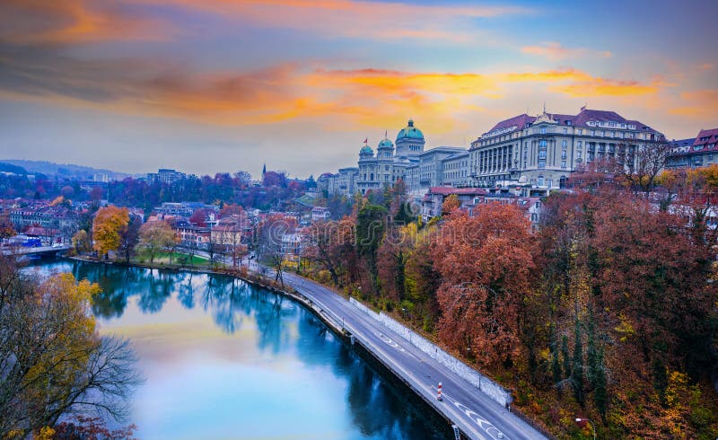 Bern Town on a Aare River from Above Stock Image - Image of aare ...