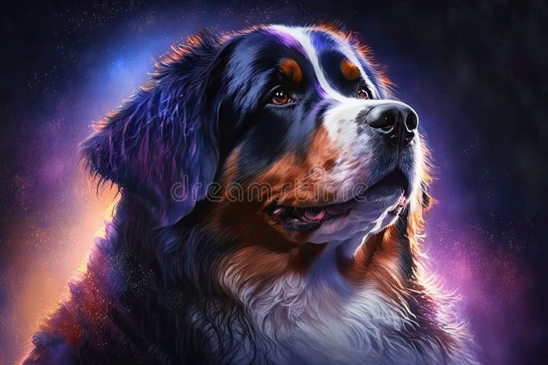 Bernese Mountain Dog Background Burst of Light Blue Purple. Generative ...