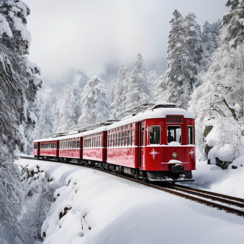 Bernina Express Passes through the Snowy Woods, Switzerland. Generative ...