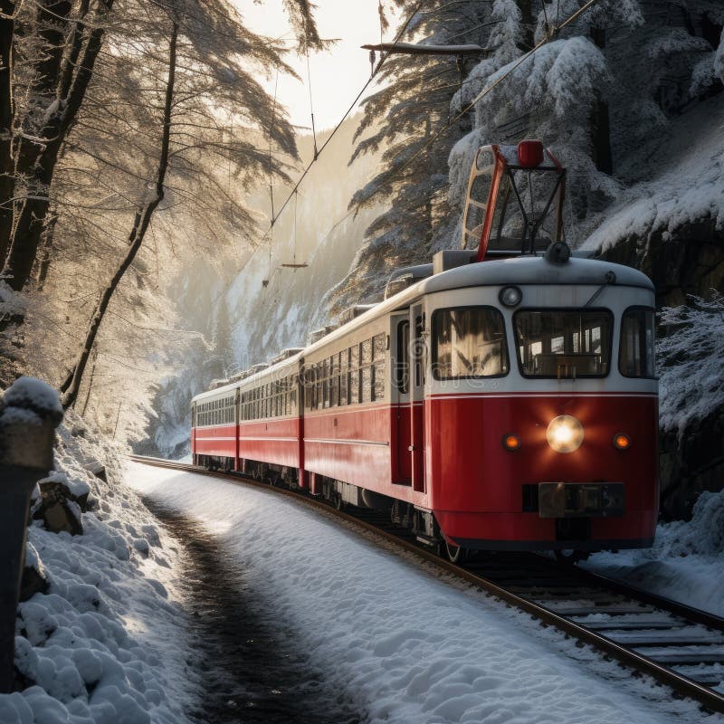 Bernina Express Passes through the Snowy Woods, Switzerland. Generative ...