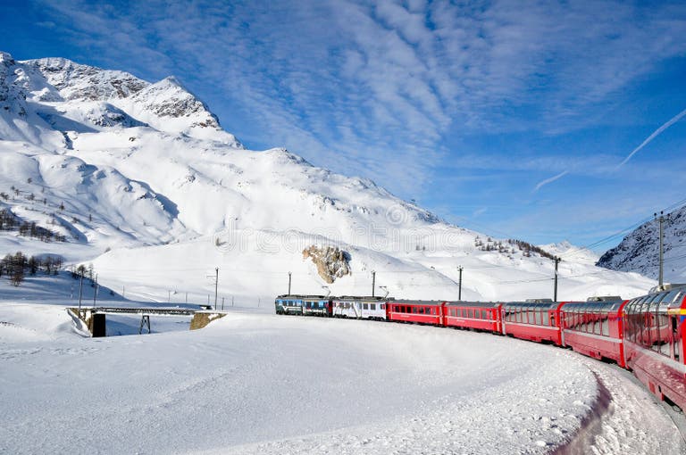 Bernina Express in Winter Time Editorial Stock Image - Image of cold ...
