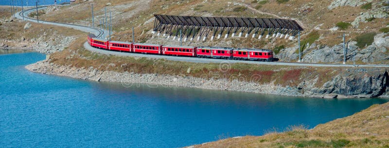 Bernina red train stock image. Image of transport, train - 231142529