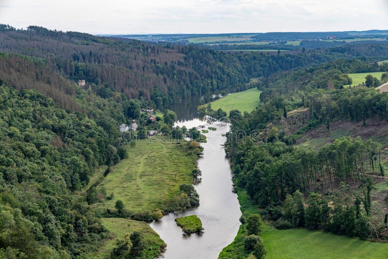 Berounka River between Mountains Covered in Forests in the Czech ...