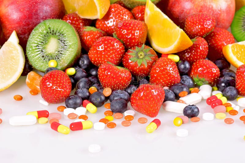 Berries, Fruits, Vitamins and Nutritional Supplements Stock Image ...