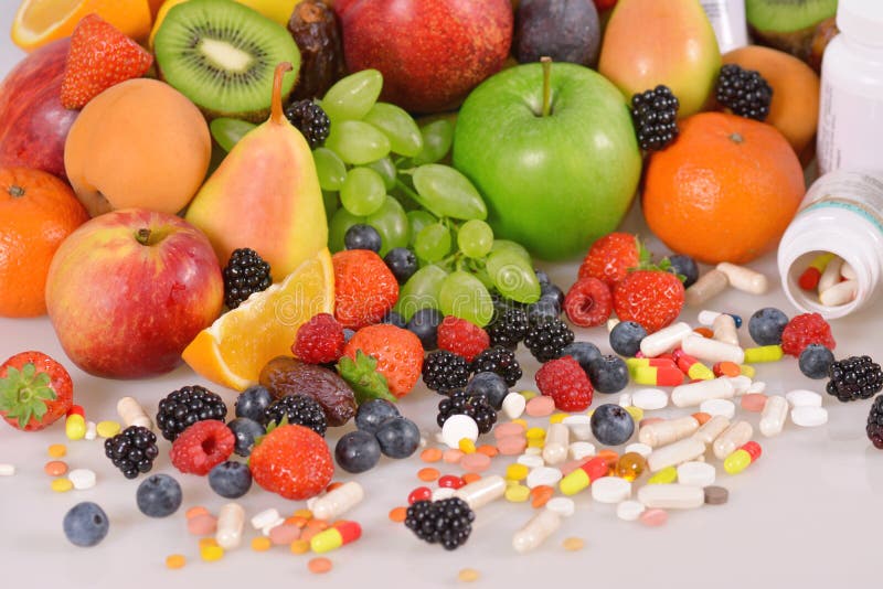 Berries, Fruits, Vitamins and Nutritional Supplements Stock Image ...