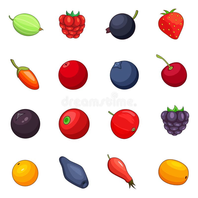 Berries Icons Set, Cartoon Style Stock Vector - Illustration of dessert ...