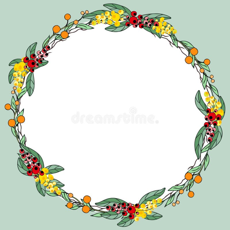Berries and Leaves Frame or Wreath Design Template Stock Vector ...