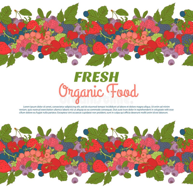 Berries Mix Seamless Border Frame of Cherry, Currant, Blueberry ...