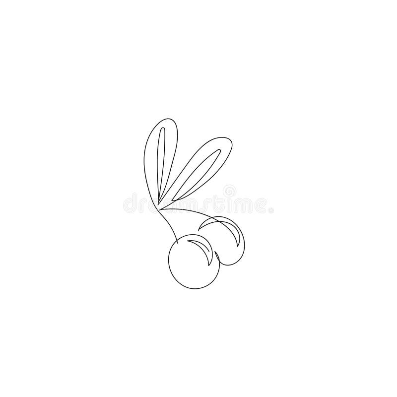Berries and Olive Leaves. Continuous Drawing of a Single Line, a Vector ...
