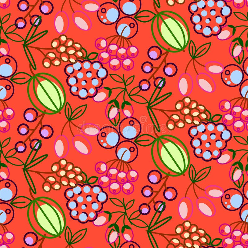 Berries Seamless Vector Pattern. Food Outline Berry Icons Repeat Wrap ...