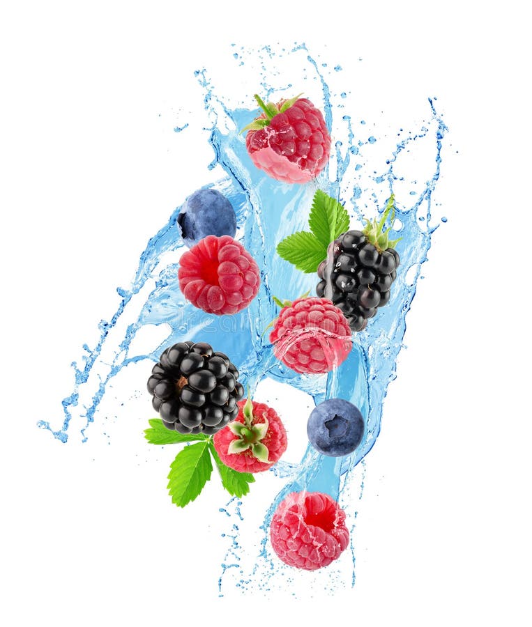 Berries in Water Splash Isolated on a White Background Stock Photo ...