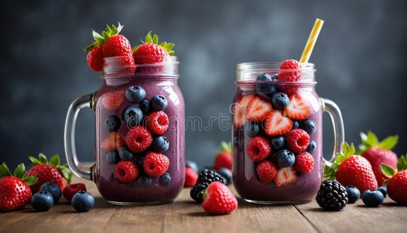 Berry Blast Colorful Smoothie in Mason Jar Stock Illustration ...