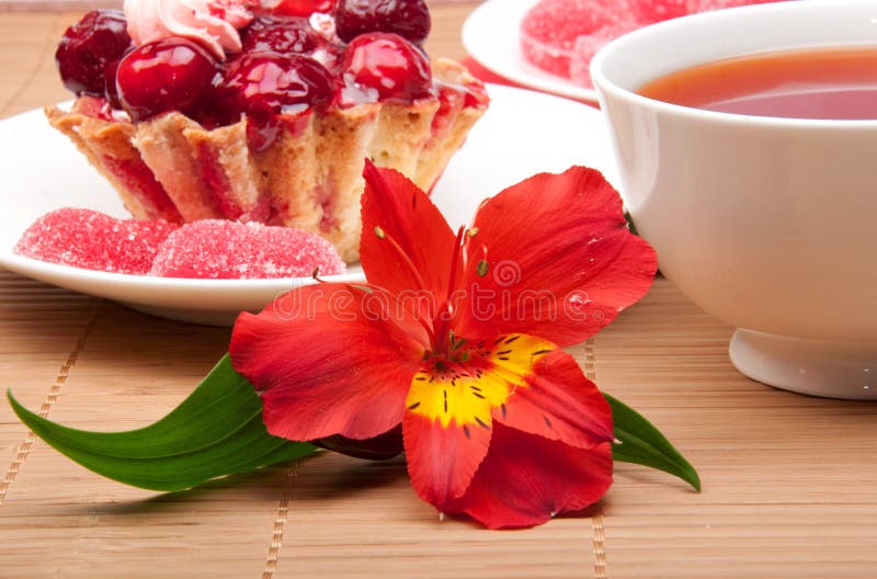 Berry Cake with Tea and Jelly Stock Photo - Image of gourmet, leaf ...