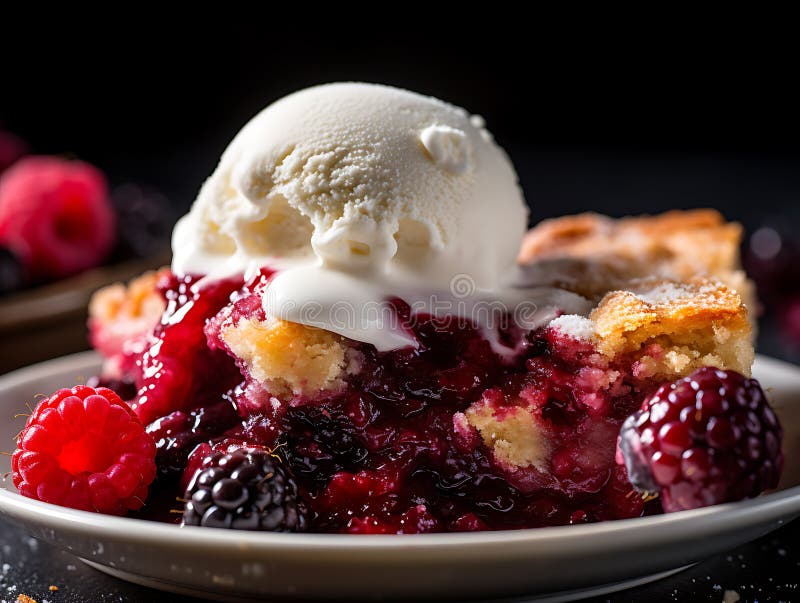 Berry Cobbler on Dark Background. Ai Generative Stock Illustration ...