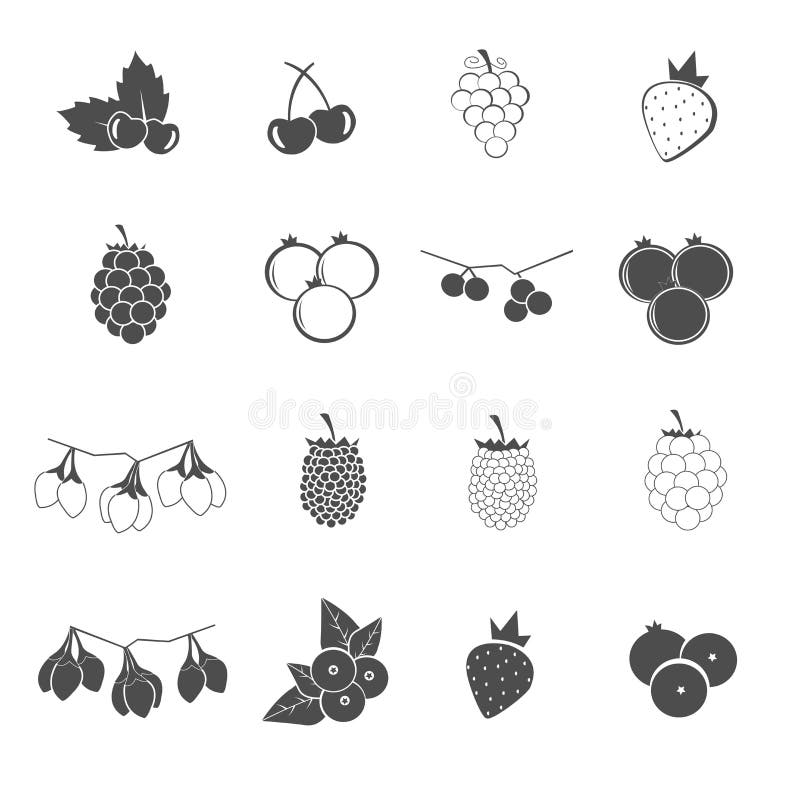 Berry Collection Icons Set Vector Stock Vector - Illustration of cherry ...