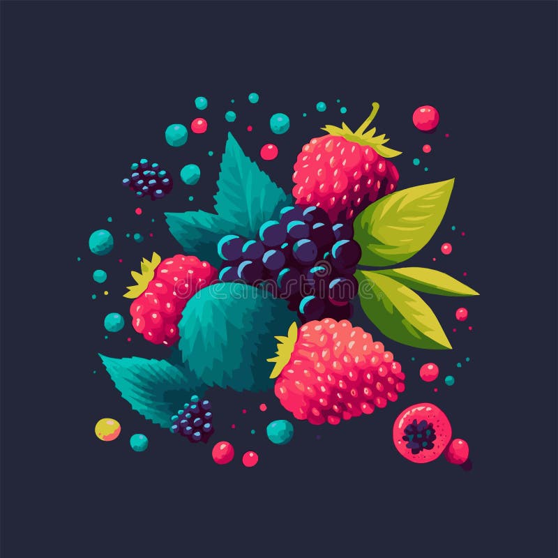 Berries Fruit Vector Flat Color Style Berry Color Hand Drawn ...