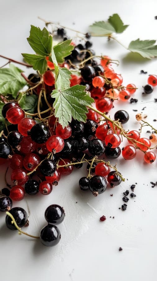 Berry Fresh Month Fresh Red and Black Currants with Green Leaves on ...