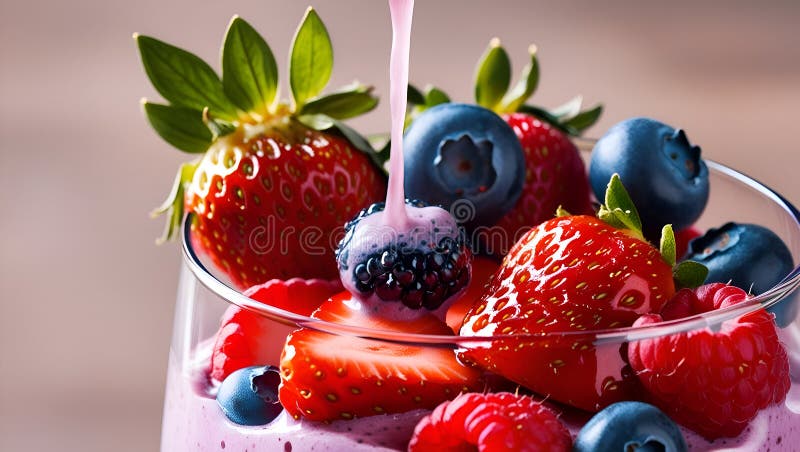Berry Healthy Smoothie Drops Falling in Glass. Healthy Summer Drink ...