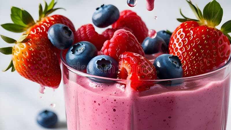 Berry Healthy Smoothie Drops Falling in Glass. Healthy Summer Drink ...