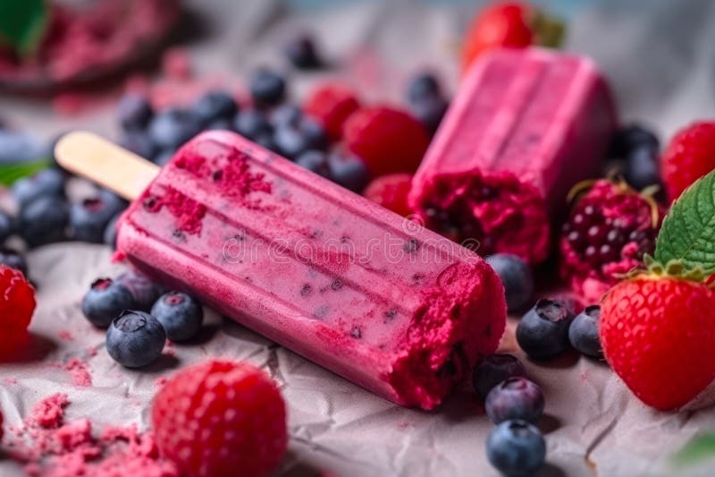 Berry Ice Cream Frozen Juice on a Stick Generative Ai Stock ...