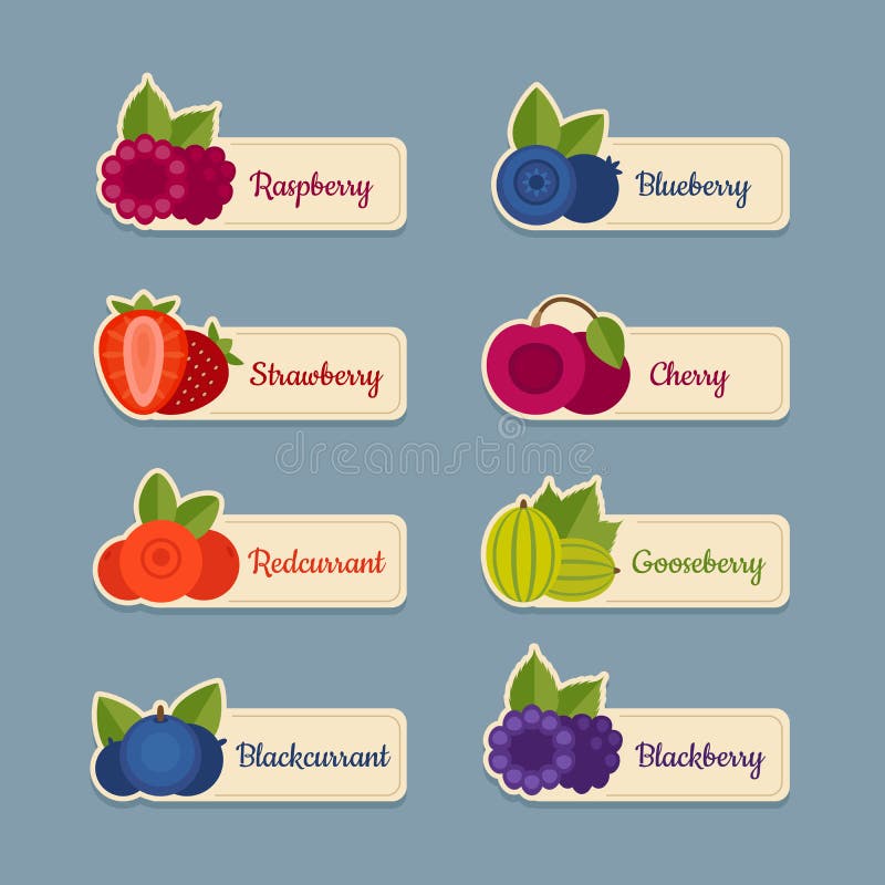 Set Of Labels Of Berries And Fruit. Stock Vector - Illustration of ...
