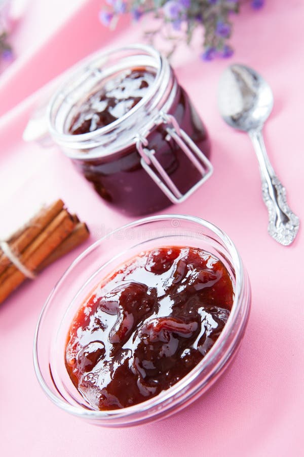 Berry Jam with Cinnamon Sticks Stock Photo - Image of focusing, dessert ...