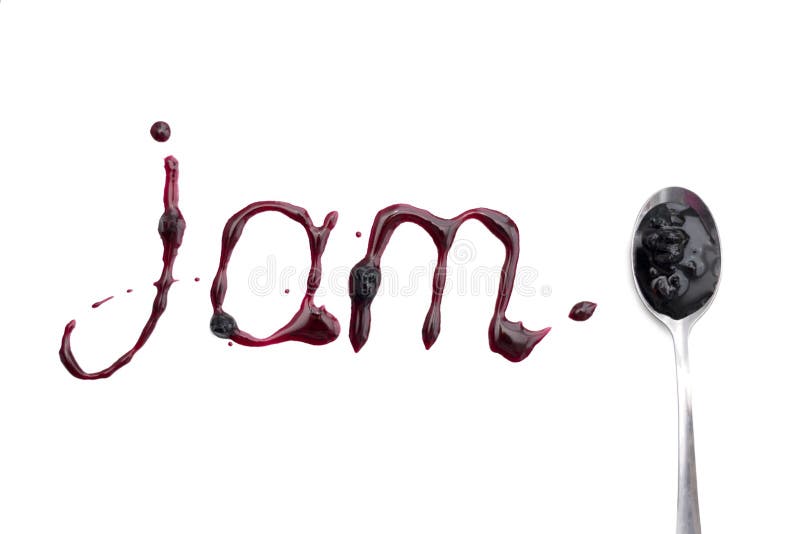 Berry jam word JAM and spoon with jam, Berry jam word JAM and spoon ...