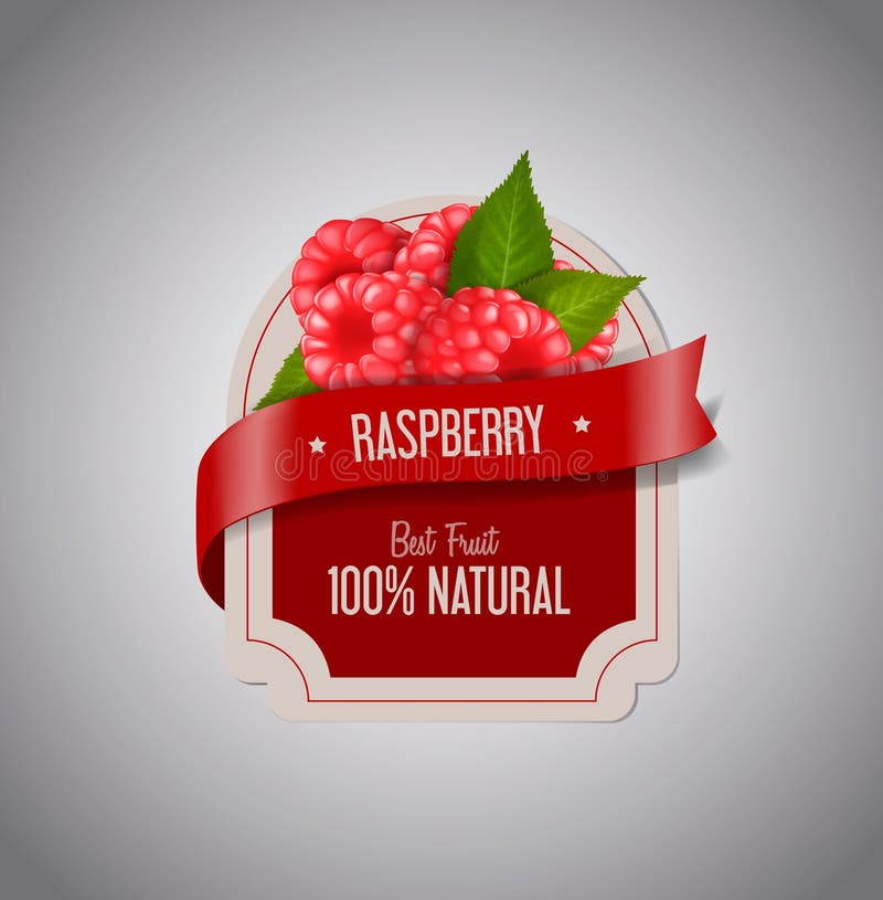 Berry Label with Ripe Raspberry with Green Leaves. Raspberry Jam Label ...