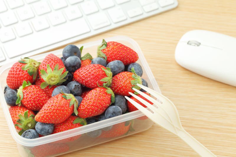 Berry Mix Lunch Box at Office Stock Image - Image of blueberry, berry ...