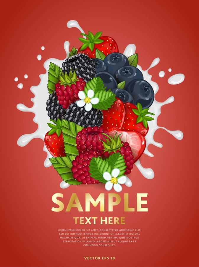 Berry mix on milk splash stock vector. Illustration of flowing - 74576953