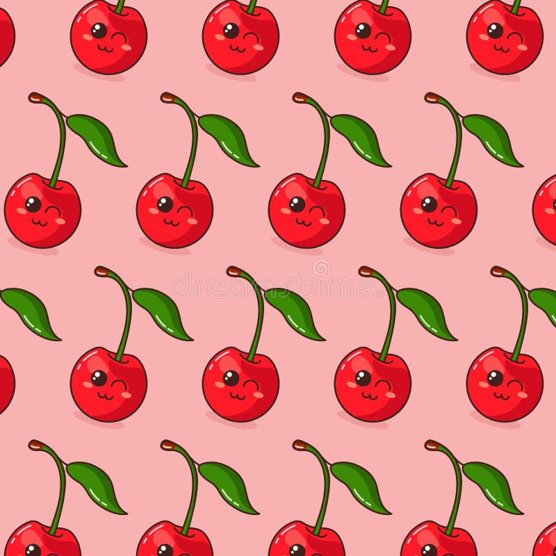 Berry Pattern with Cartoon Cherry on Backdrop. Stock Vector ...