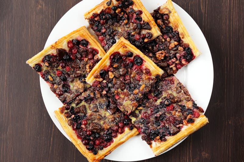 Berry Pie with Puff Pastry Cut in Square Pieces Top View Stock Photo ...